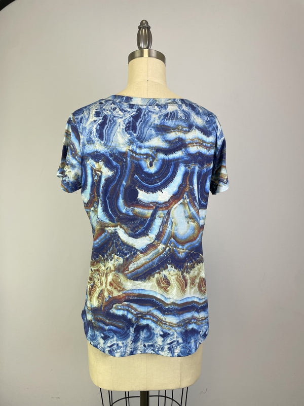 Printed Knit Top -- Blue Marble Design (D28808) - Dantelle Apparel