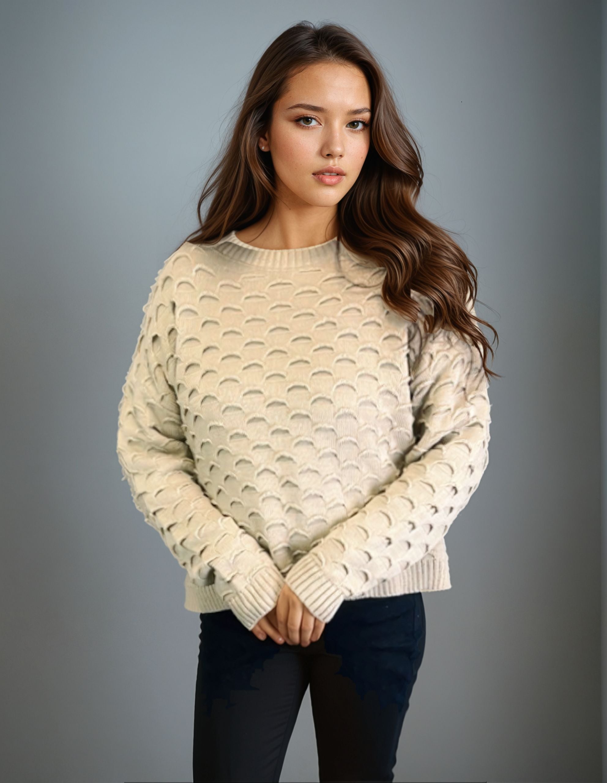 Eyelash Stitch Sweater -- Beige (D9333) – Dantelle Apparel
